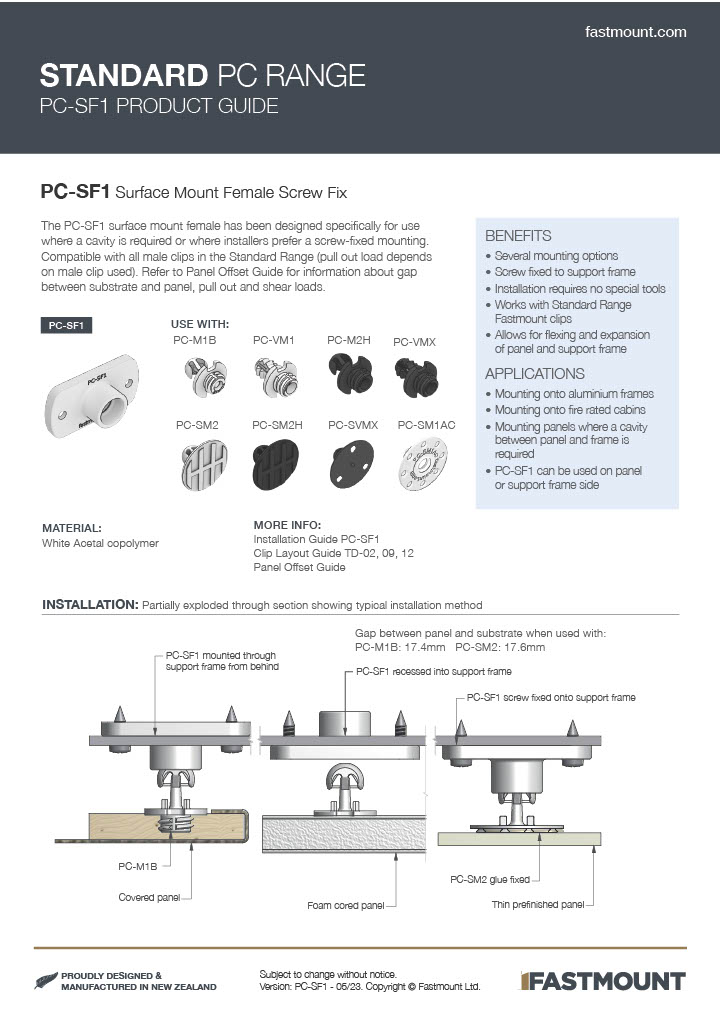 PC SF1 Product Guide | Fastmount™ Panel Mounting